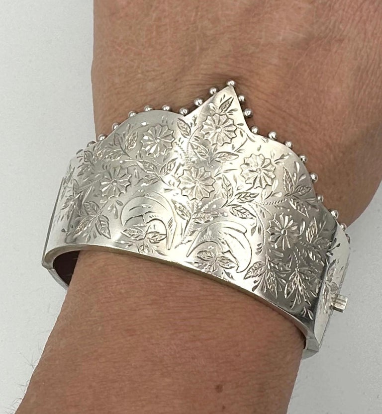 Rare Victorian English Silver Crown Bangle Bracelet Dated For Sale at ...