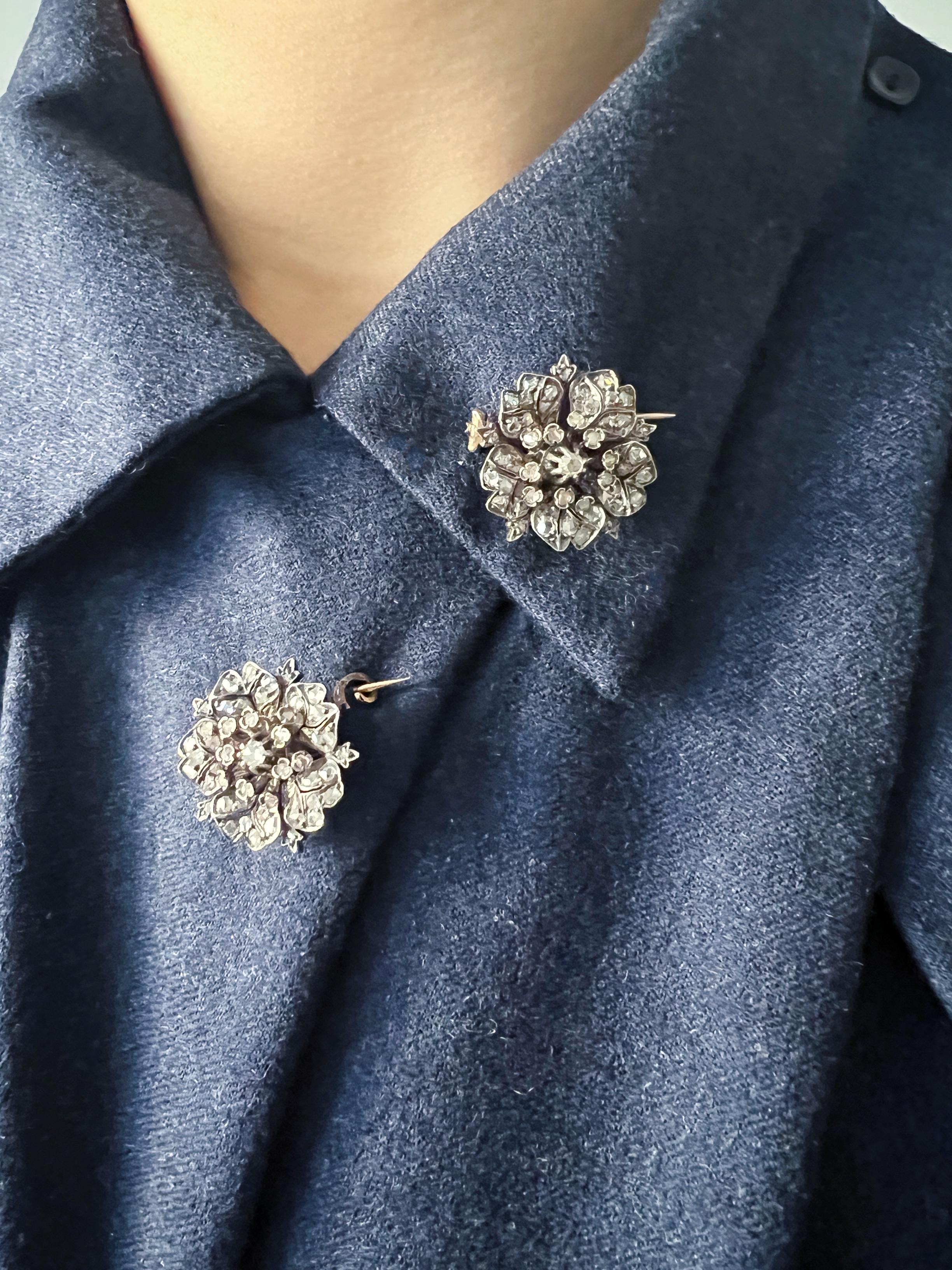 Rare Victorian Era 18K Gold Double Diamond Flower Brooches at 1stDibs ...