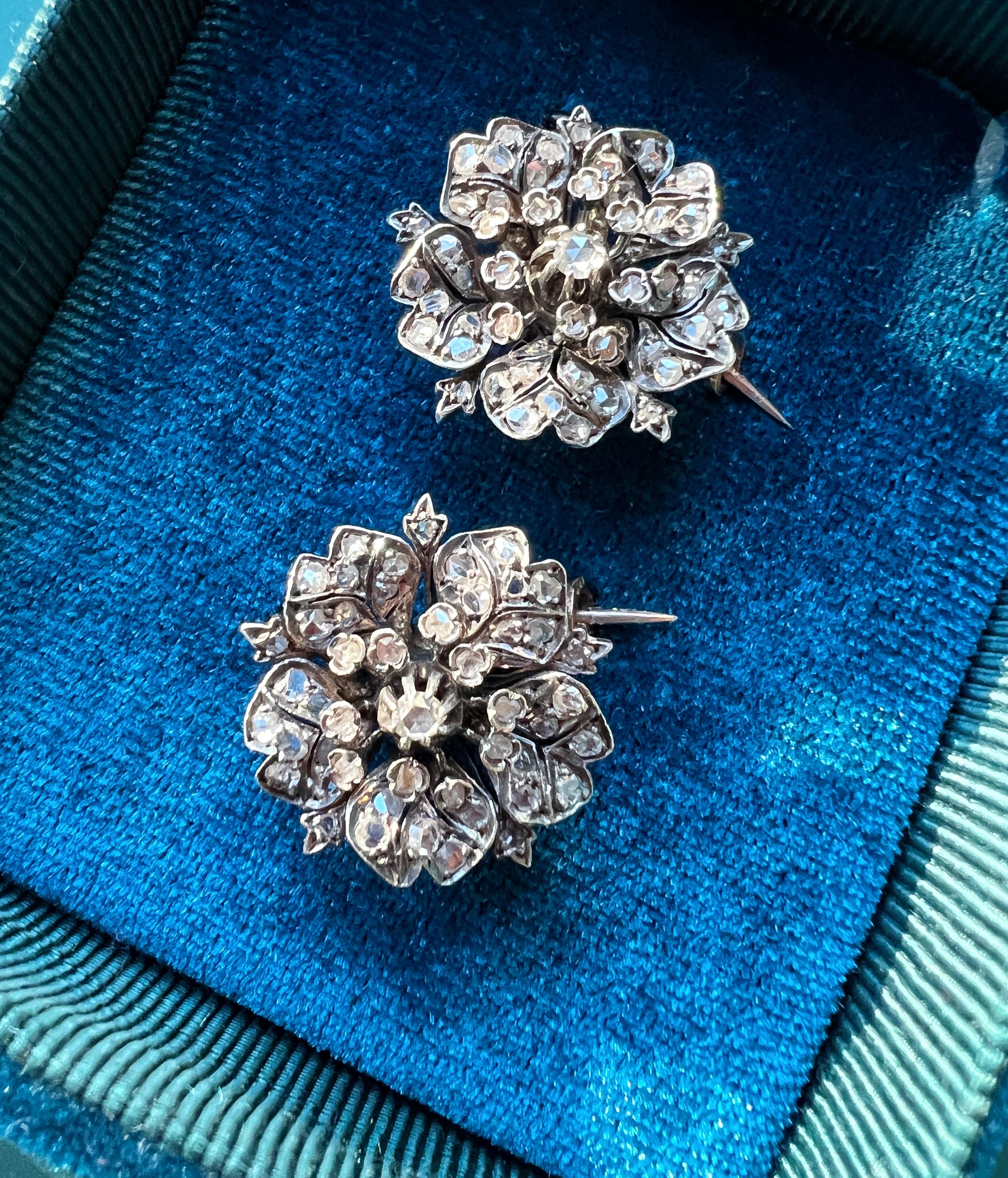 Rare Victorian Era 18K Gold Double Diamond Flower Brooches at 1stDibs ...