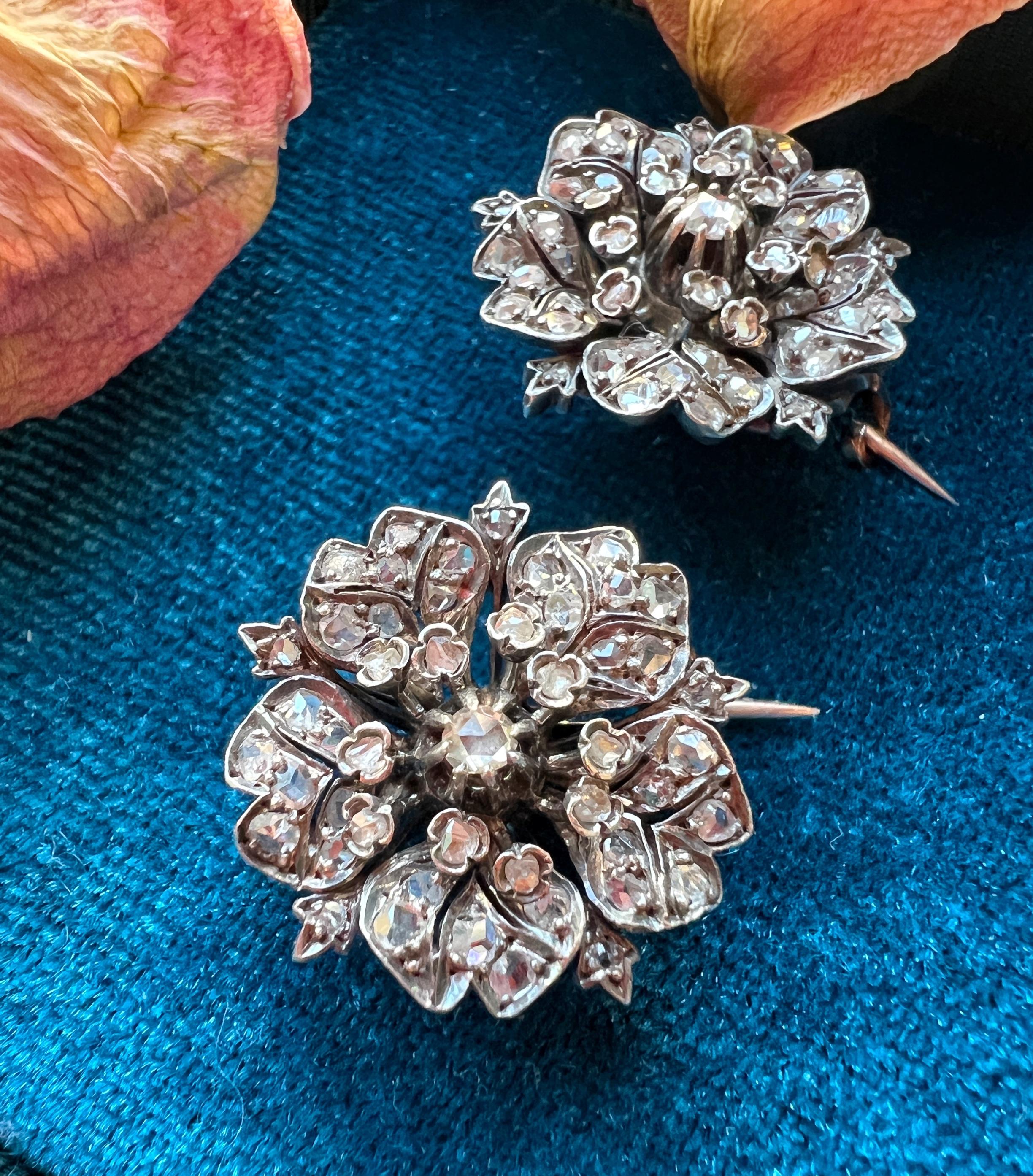 Rare Victorian Era 18K Gold Double Diamond Flower Brooches at 1stDibs ...