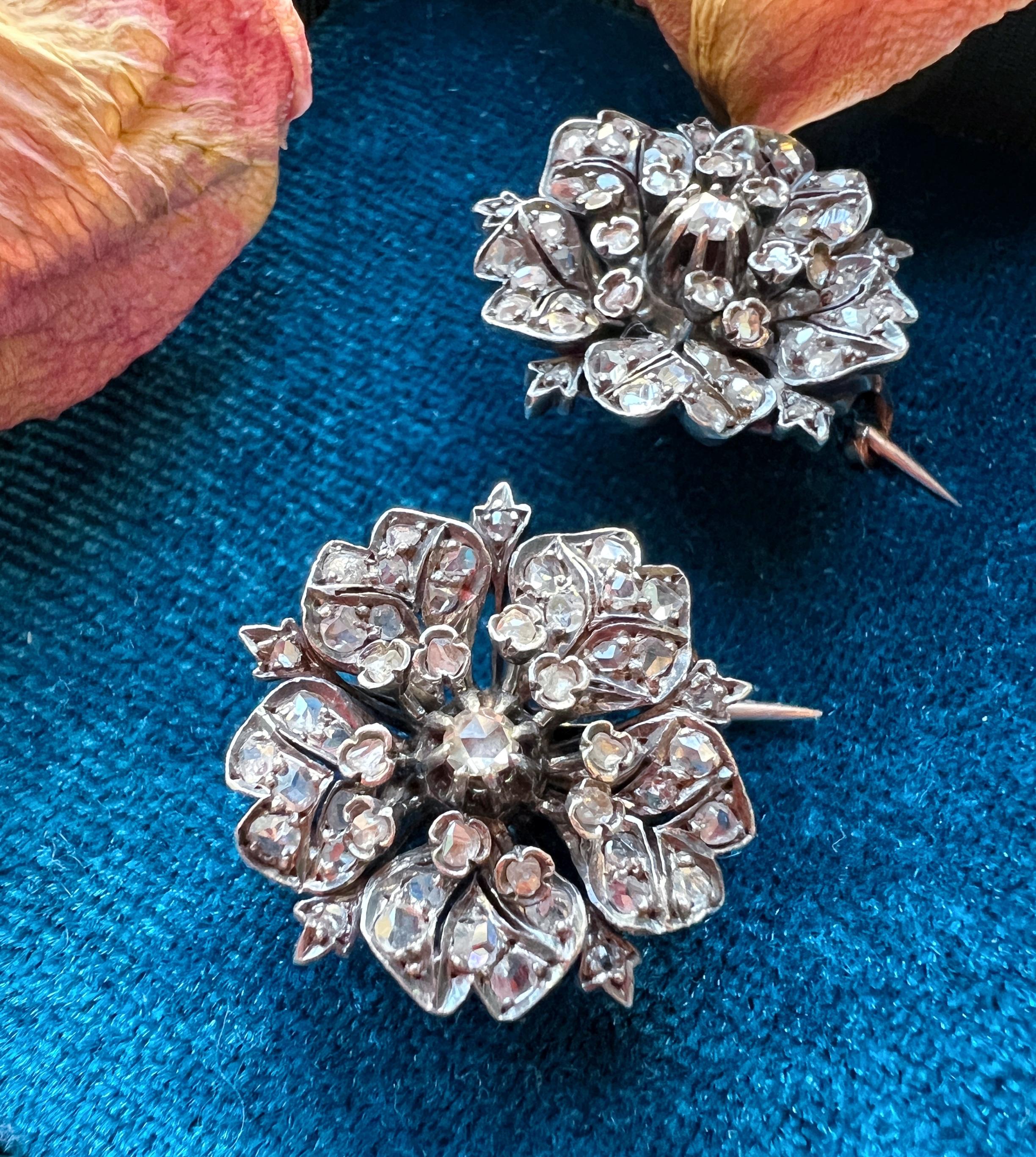 Rare Victorian Era 18K Gold Double Diamond Flower Brooches at 1stDibs ...