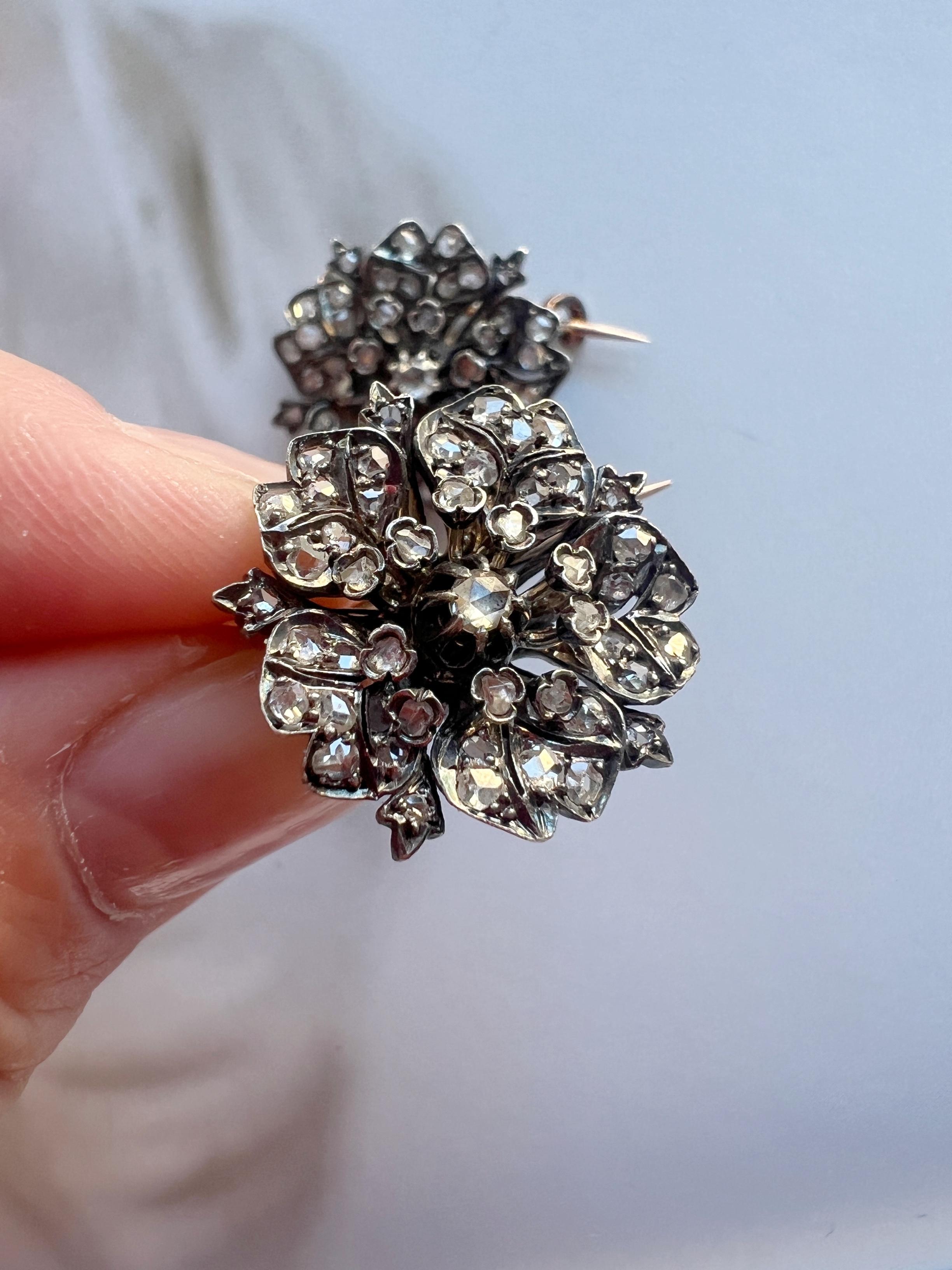 Rare Victorian Era 18K Gold Double Diamond Flower Brooches at 1stDibs ...