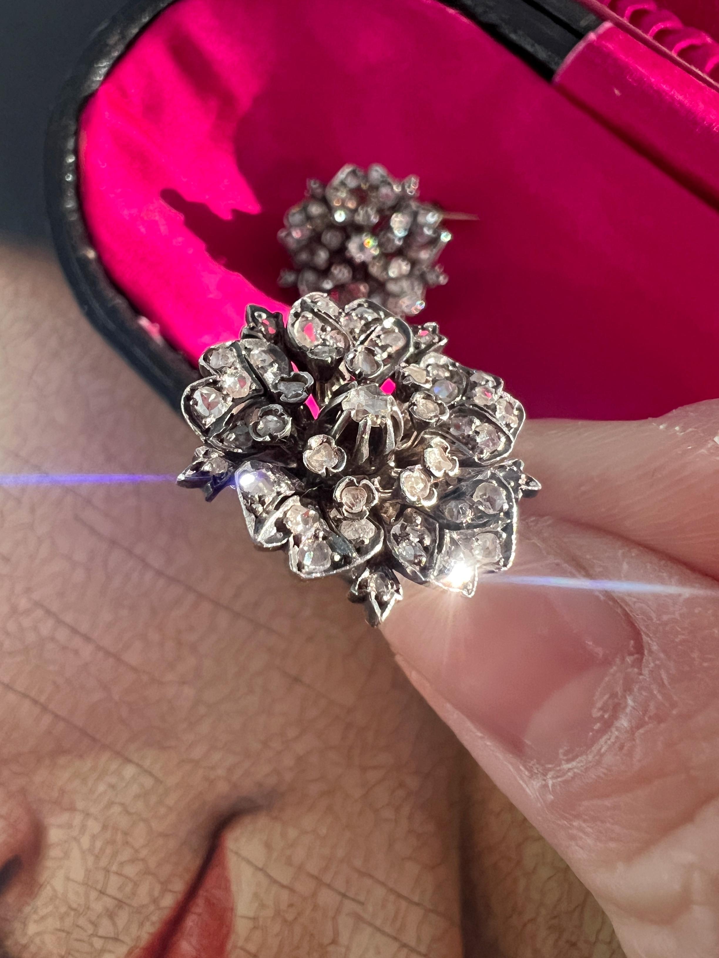 Rare Victorian Era 18K Gold Double Diamond Flower Brooches at 1stDibs ...
