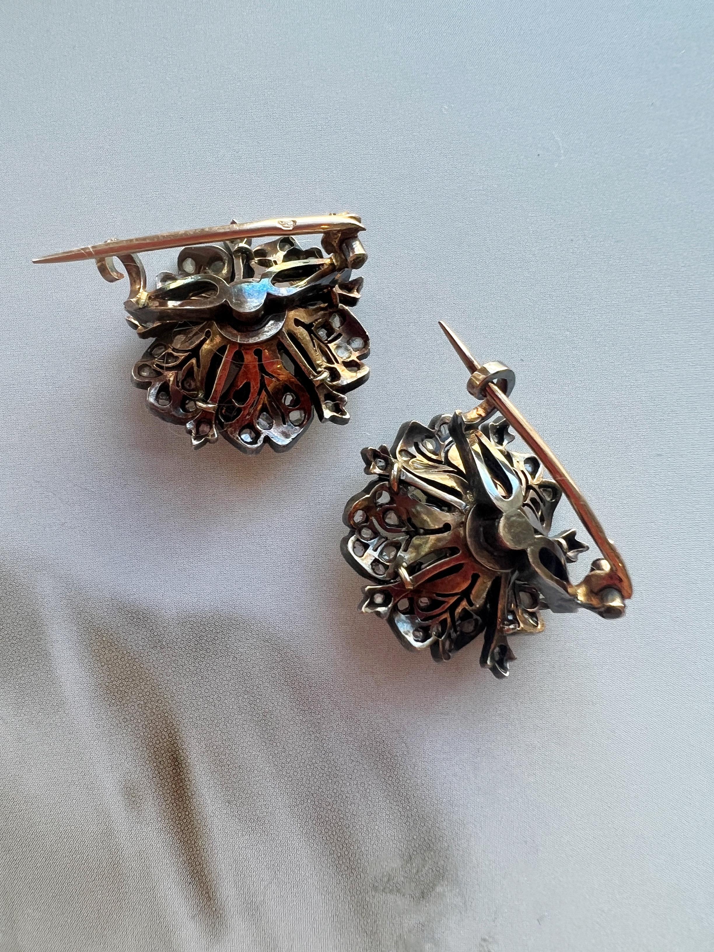 Rare Victorian Era 18K Gold Double Diamond Flower Brooches at 1stDibs ...