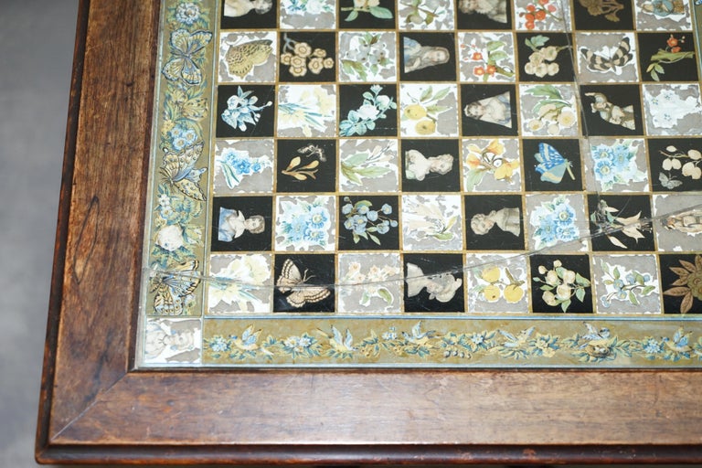 Rare Victorian Hand Carved Chess Table with Decoupage Chess Board Very ...