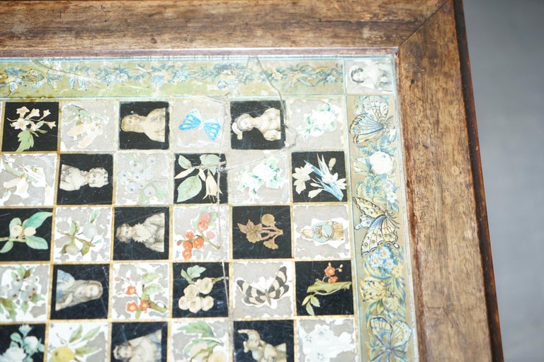 Rare Victorian Hand Carved Chess Table with Decoupage Chess Board Very ...