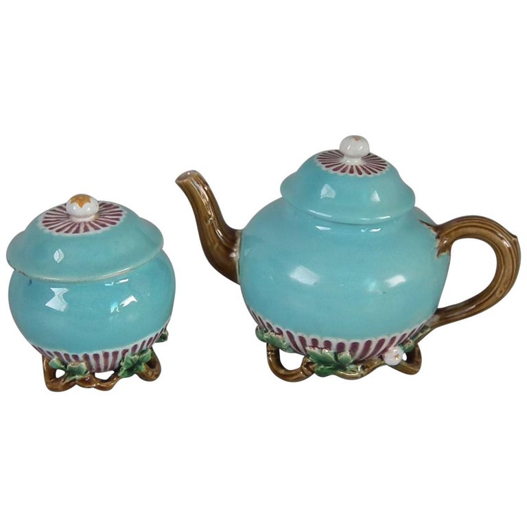Rare Victorian Minton Majolica Teapot And Sugar Pot at 1stDibs