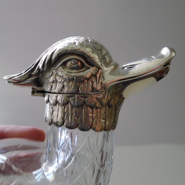 Rare Victorian Silver And Cut Glass Novelty Duck Decanter Jug 1894