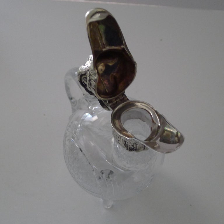 Rare Victorian Silver And Cut Glass Novelty Duck Decanter Jug 1894