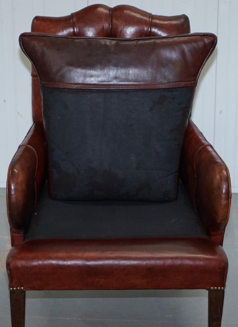 Rare Victorian Small Lounge Library Reading Chesterfield Brown Leather ...