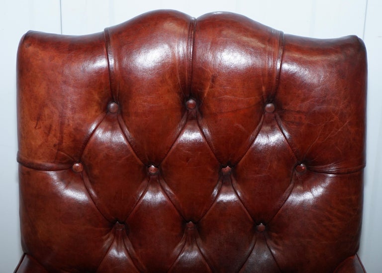 Rare Victorian Small Lounge Library Reading Chesterfield Brown Leather ...