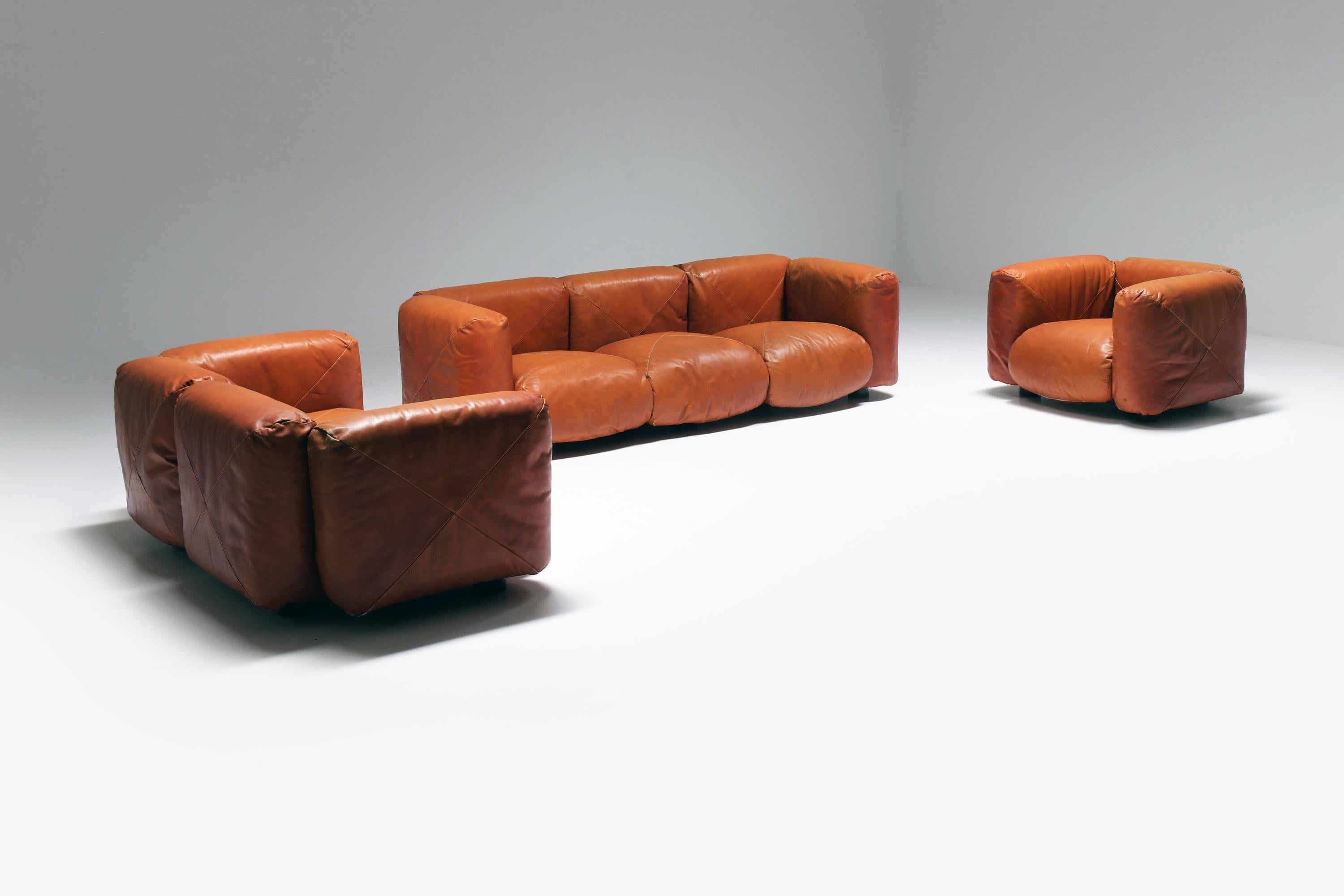 Rare vintage Marius and Marius cognac leather sofa by Mario Marenco for ...
