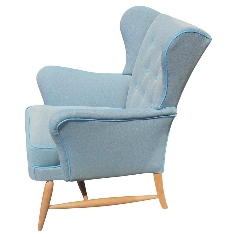 Rare Vintage 1950s Ercol Wingback Armchair Upholstered in Blue Wool ...
