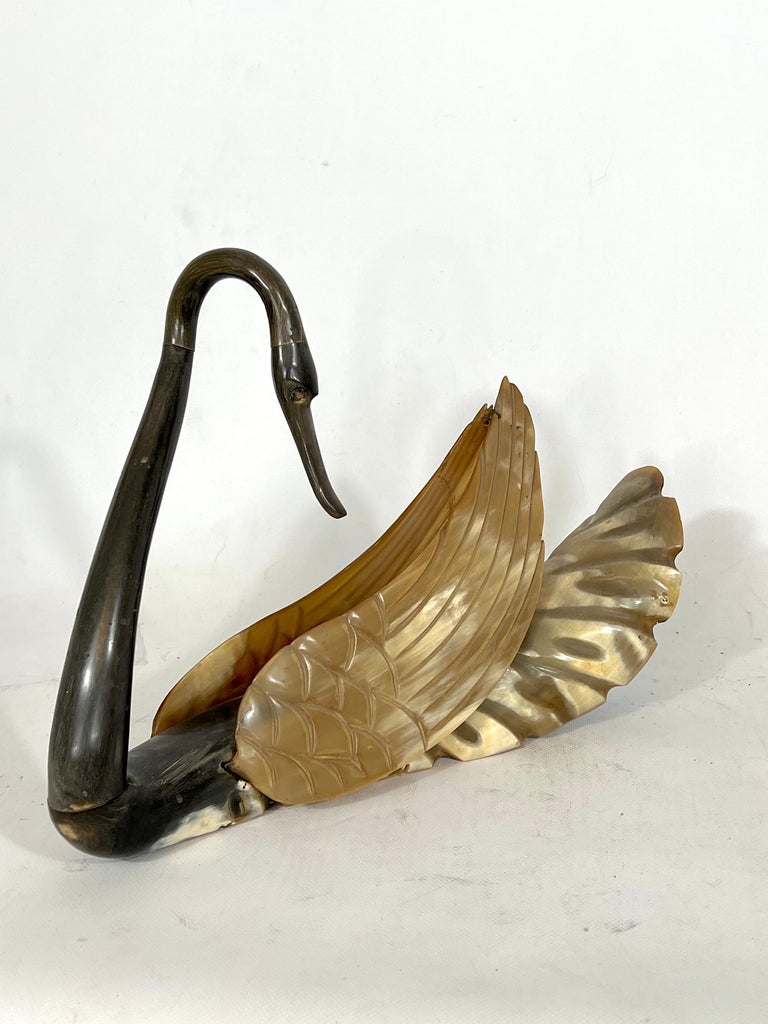 Rare Vintage Art Nouveau Horn Swan Sculpture from 20s For Sale at 1stDibs