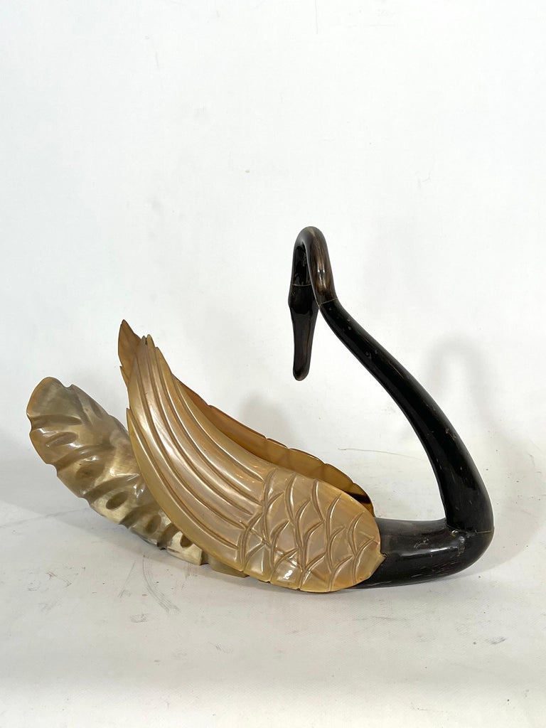 Rare Vintage Art Nouveau Horn Swan Sculpture from 20s For Sale at 1stDibs
