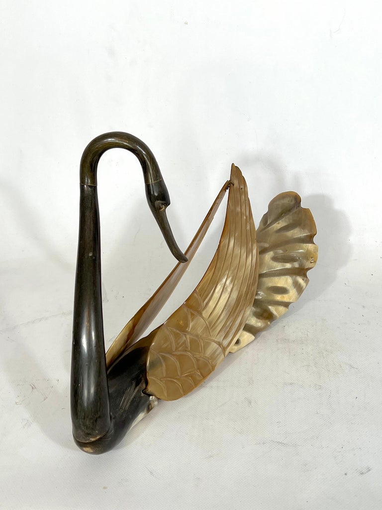 Rare Vintage Art Nouveau Horn Swan Sculpture from 20s For Sale at 1stDibs