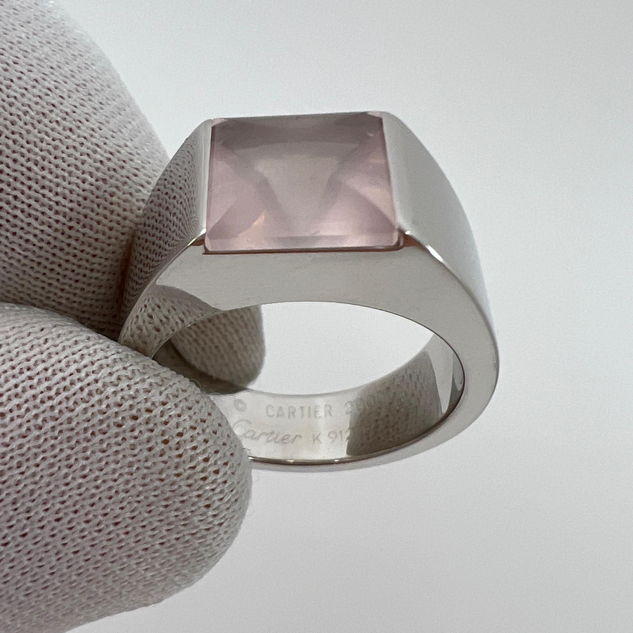 Rare Vintage Cartier 2 Carat Rose Quartz 18 Karat White Gold Tank Band ...