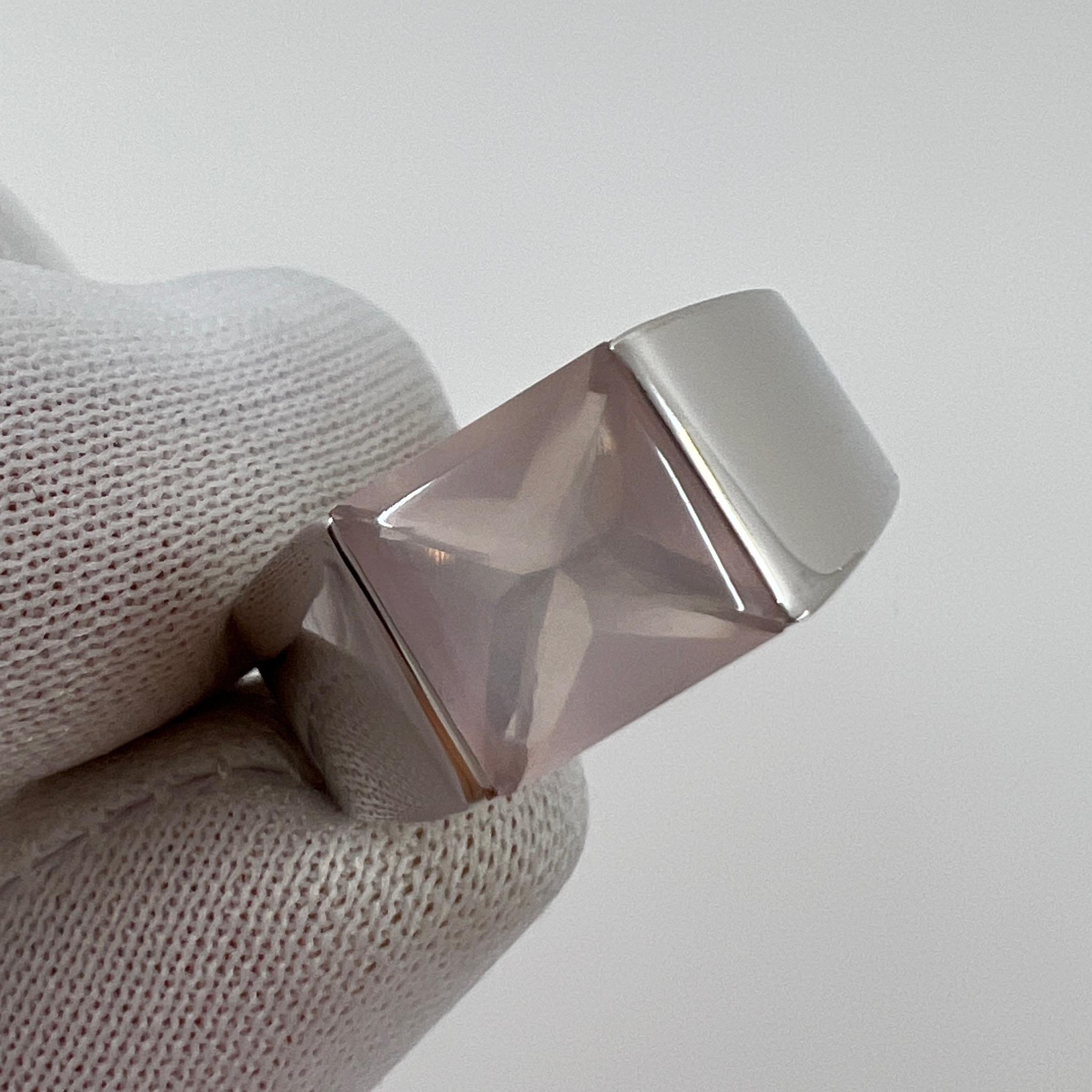 Rare Vintage Cartier 2 Carat Rose Quartz 18 Karat White Gold Tank Band ...