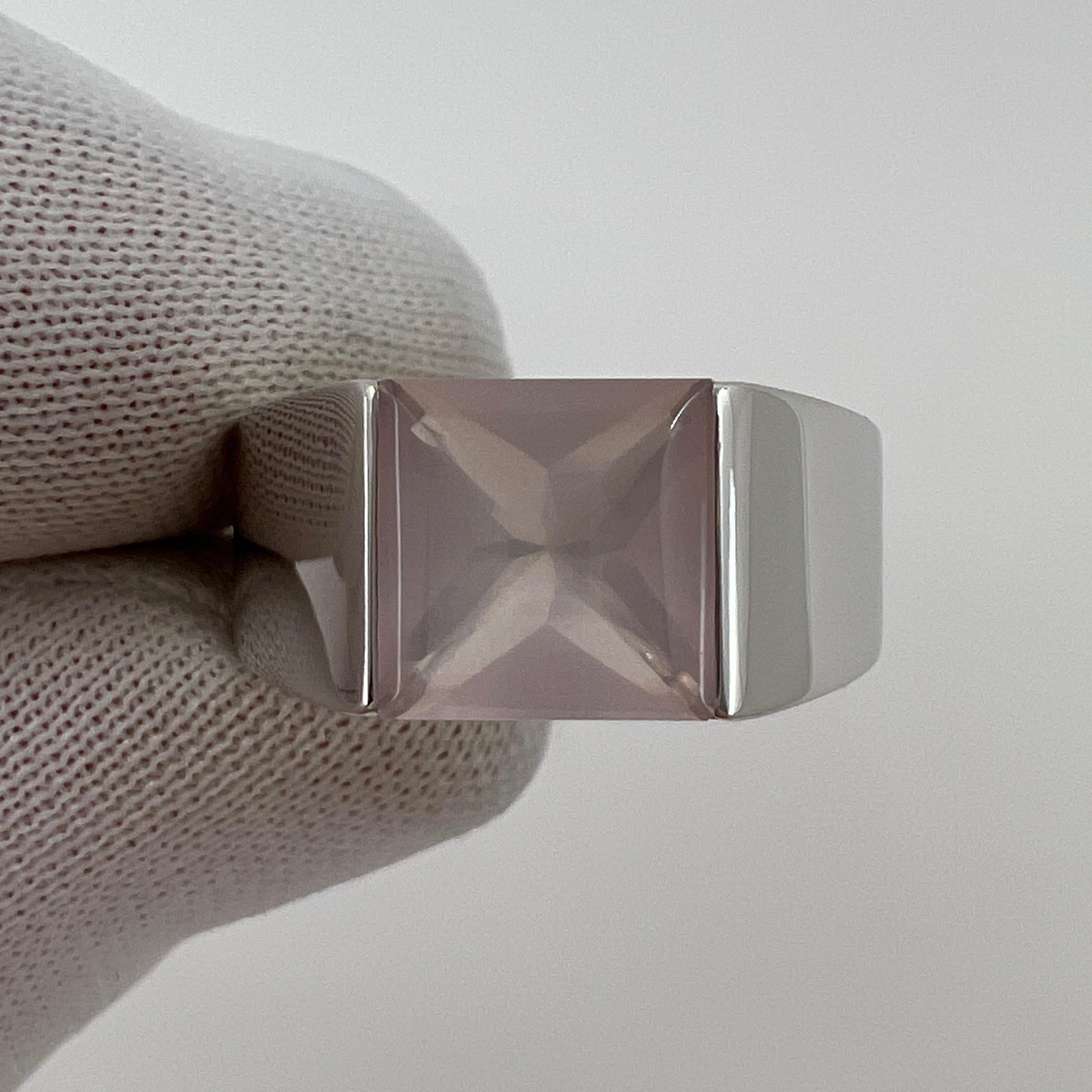 Rare Vintage Cartier 2 Carat Rose Quartz 18 Karat White Gold Tank Band ...