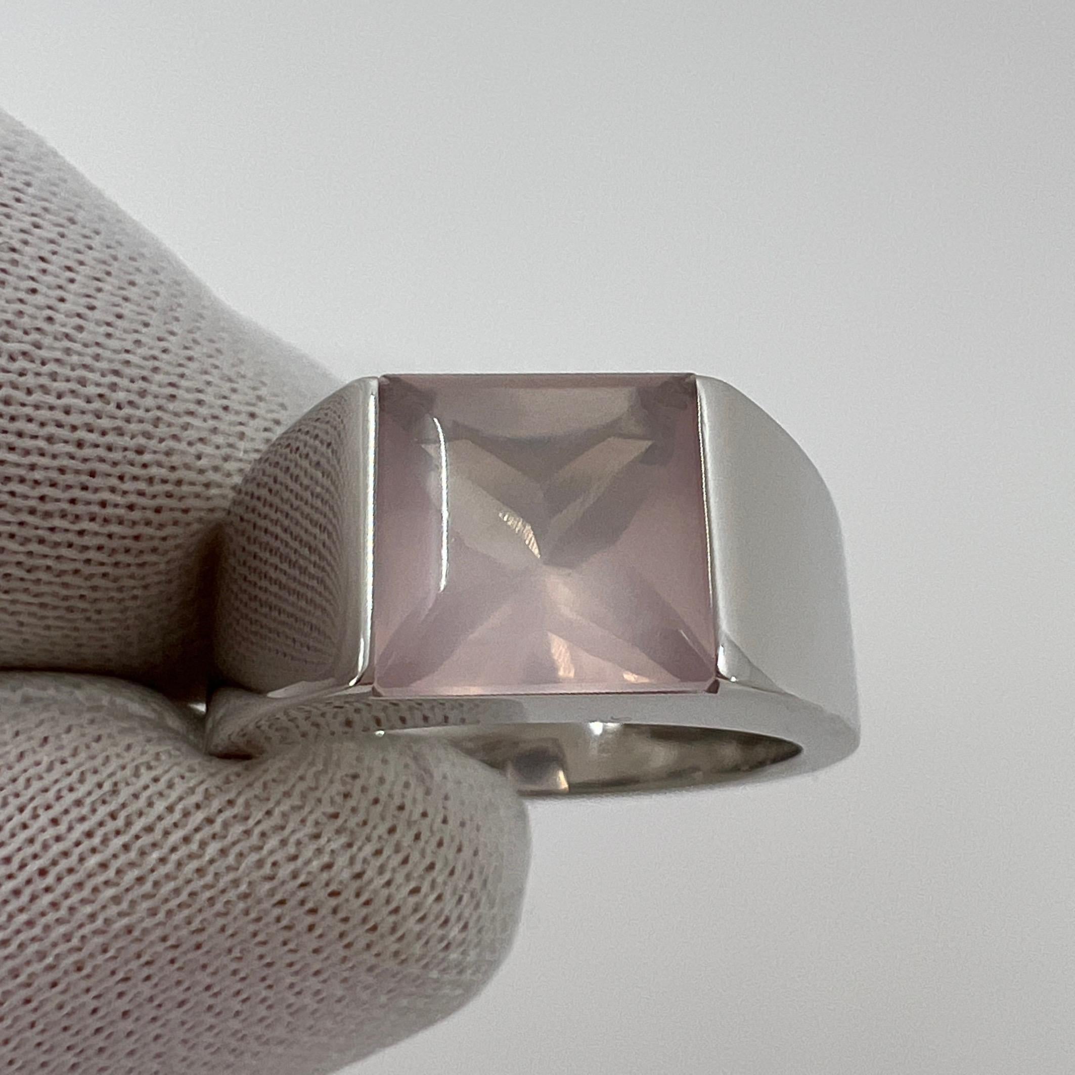 Rare Vintage Cartier 2 Carat Rose Quartz 18 Karat White Gold Tank Band ...
