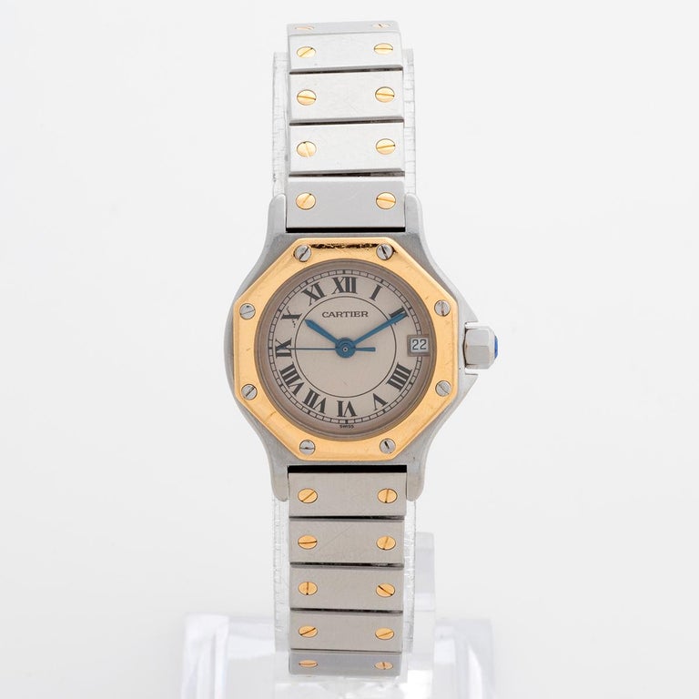 Rare and Vintage Cartier Santos Octagonal, Complete Set, Very Good Condition at 1stDibs