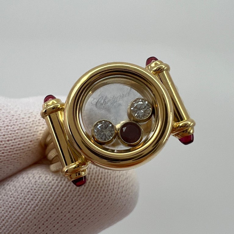 Rare Vintage Chopard Happy Diamonds Ruby and Diamond 18k Yellow Gold ...