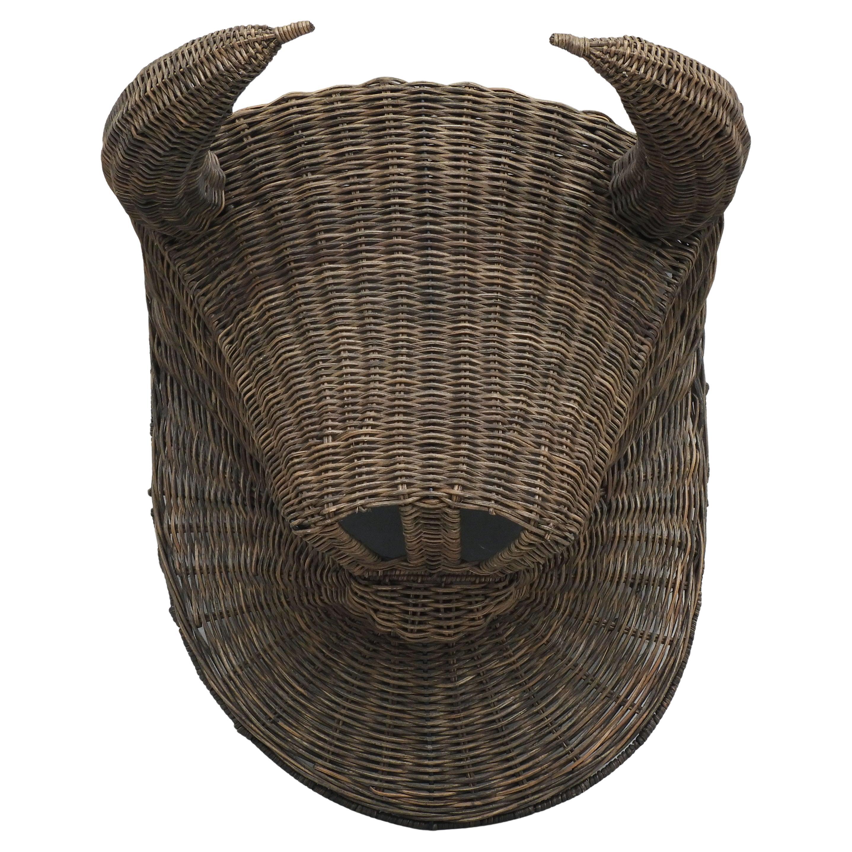 Rare Vintage French Provincial Wicker Bull's Head Sculpture For Sale at ...