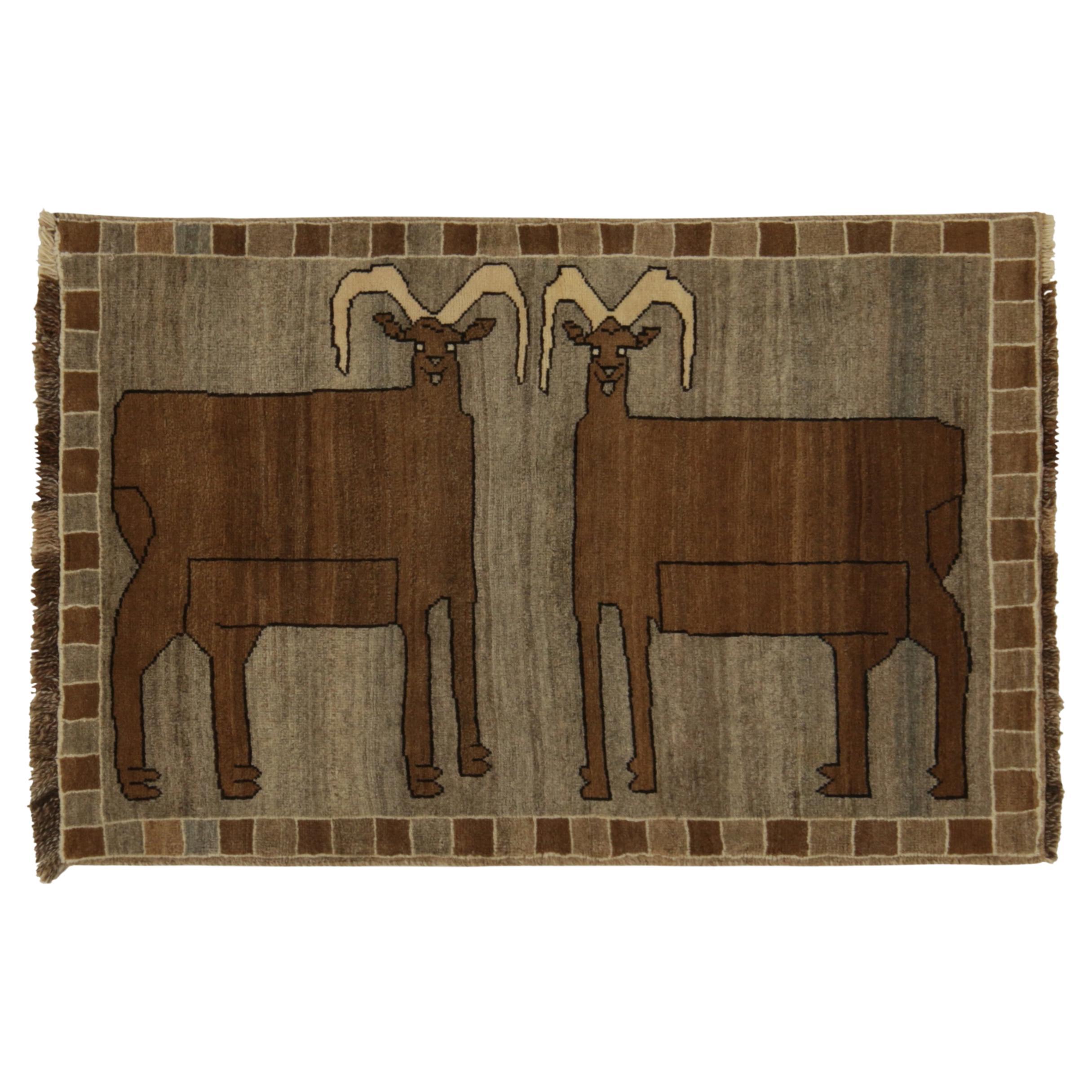 Rare Vintage Gabbeh Tribal Rug in Gray and Brown Animal Pictorial by ...