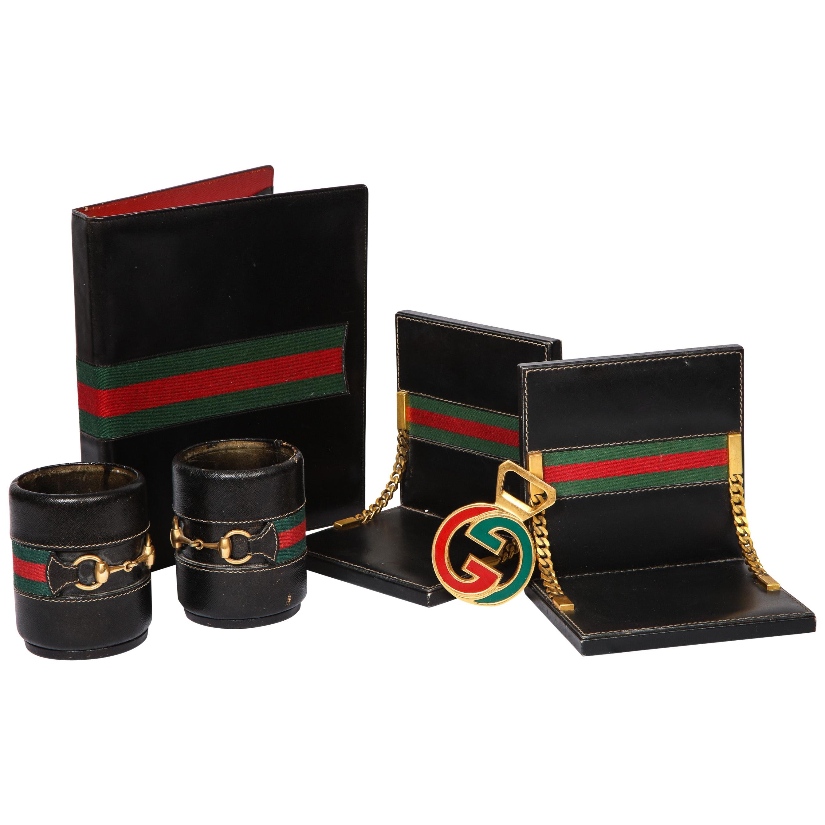 Rare Vintage Gucci 8 Piece Executive Italian Leather Desk Set ...