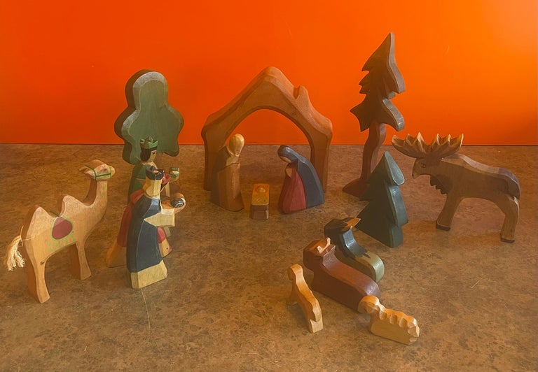 Rare Vintage Hand Carved 16 Piece Nativity Set by Ostheimer of Germany ...