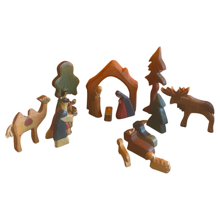 Rare Vintage Hand Carved 16 Piece Nativity Set by Ostheimer of Germany ...