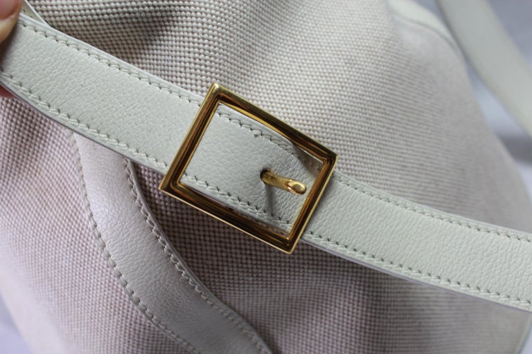 Rare Vintage Hermes Canvas and Beige leather Farmer bag at 1stDibs