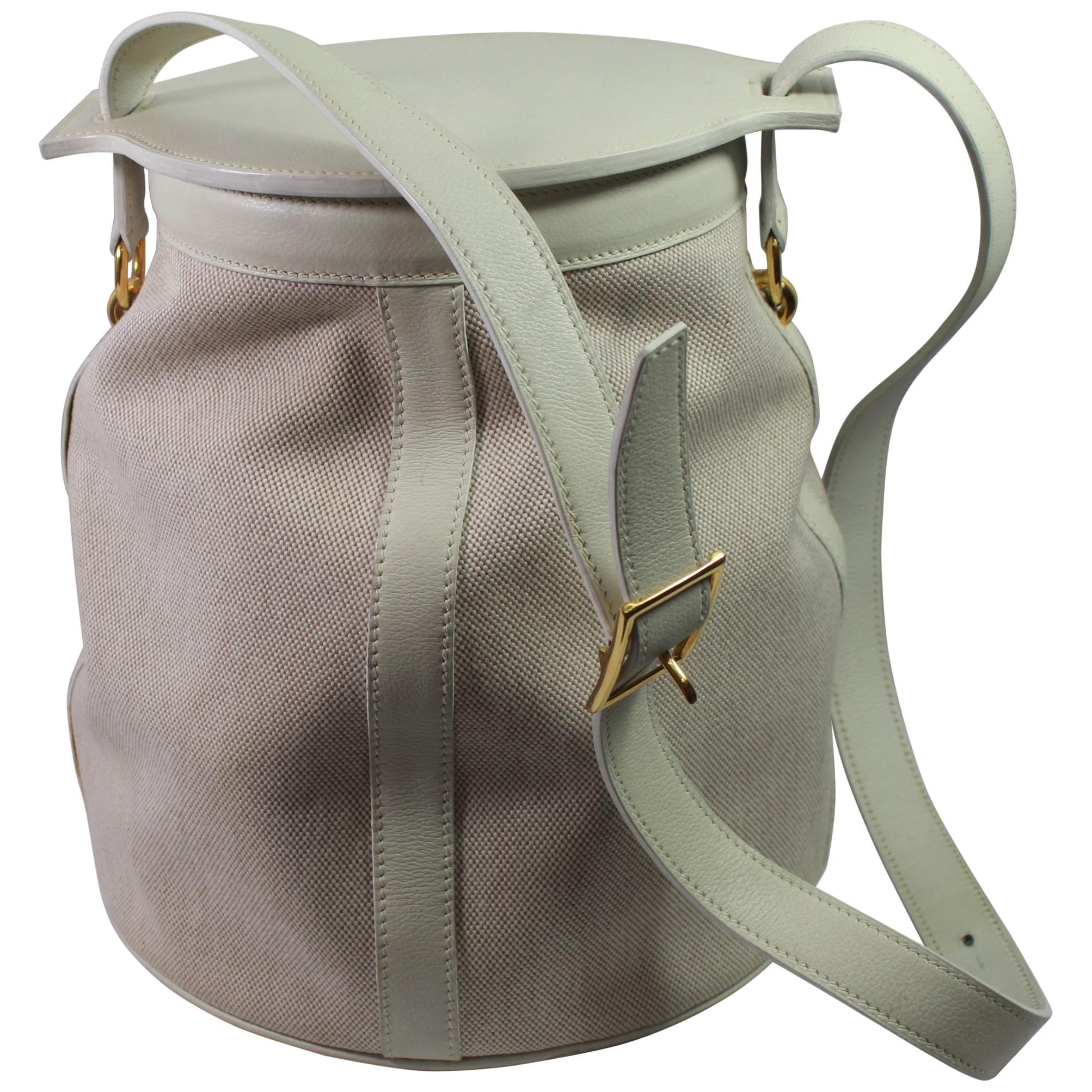 Rare Vintage Hermes Canvas and Beige leather Farmer bag at 1stDibs
