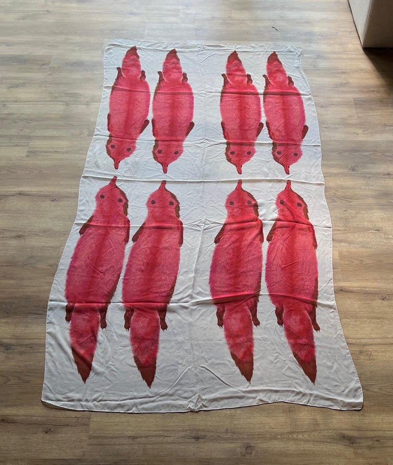 Rare Vintage Lanvin Paris Red Fox / Ferret Silk Scarf For Sale at 1stDibs