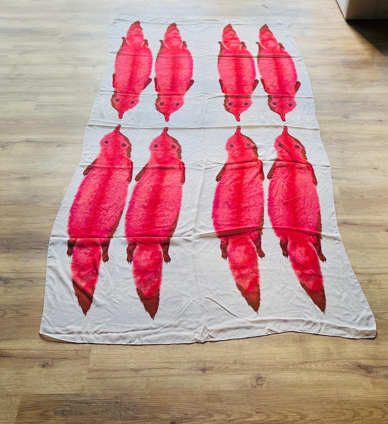 Rare Vintage Lanvin Paris Red Fox / Ferret Silk Scarf For Sale at 1stDibs