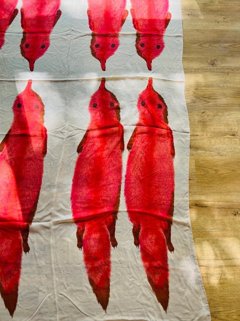 Rare Vintage Lanvin Paris Red Fox / Ferret Silk Scarf For Sale at 1stDibs