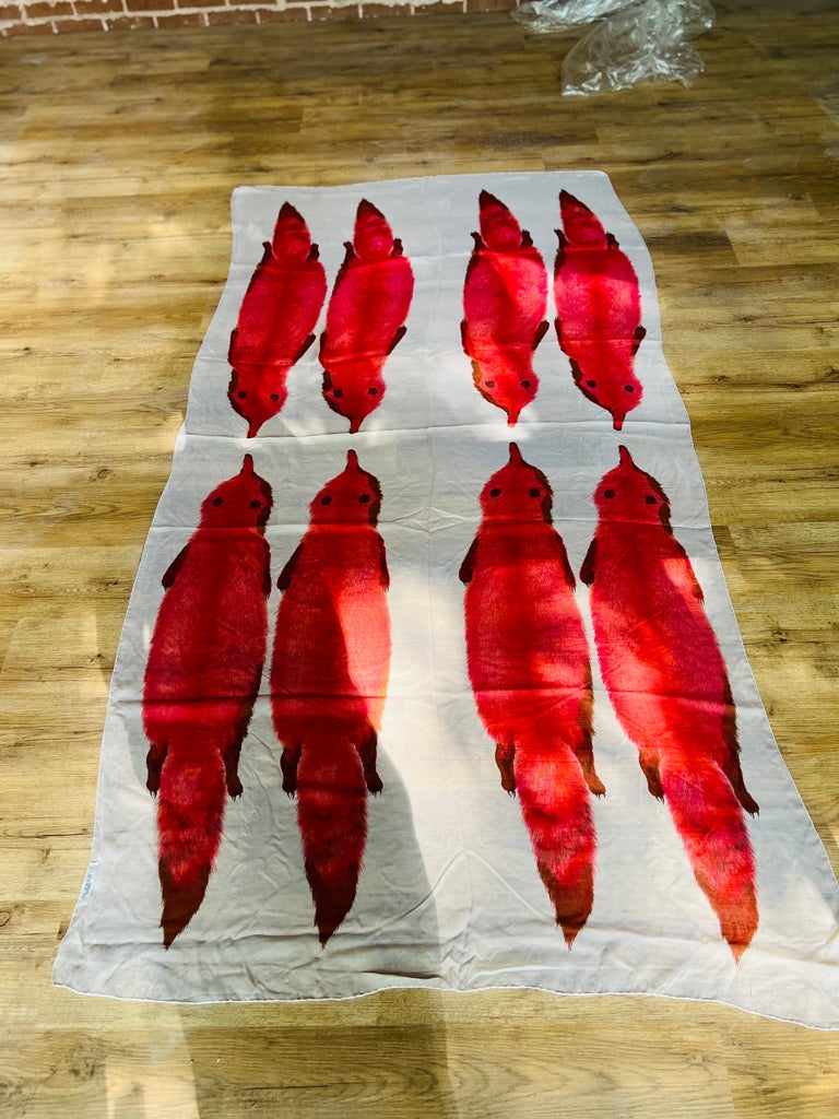 Rare Vintage Lanvin Paris Red Fox / Ferret Silk Scarf For Sale at 1stDibs