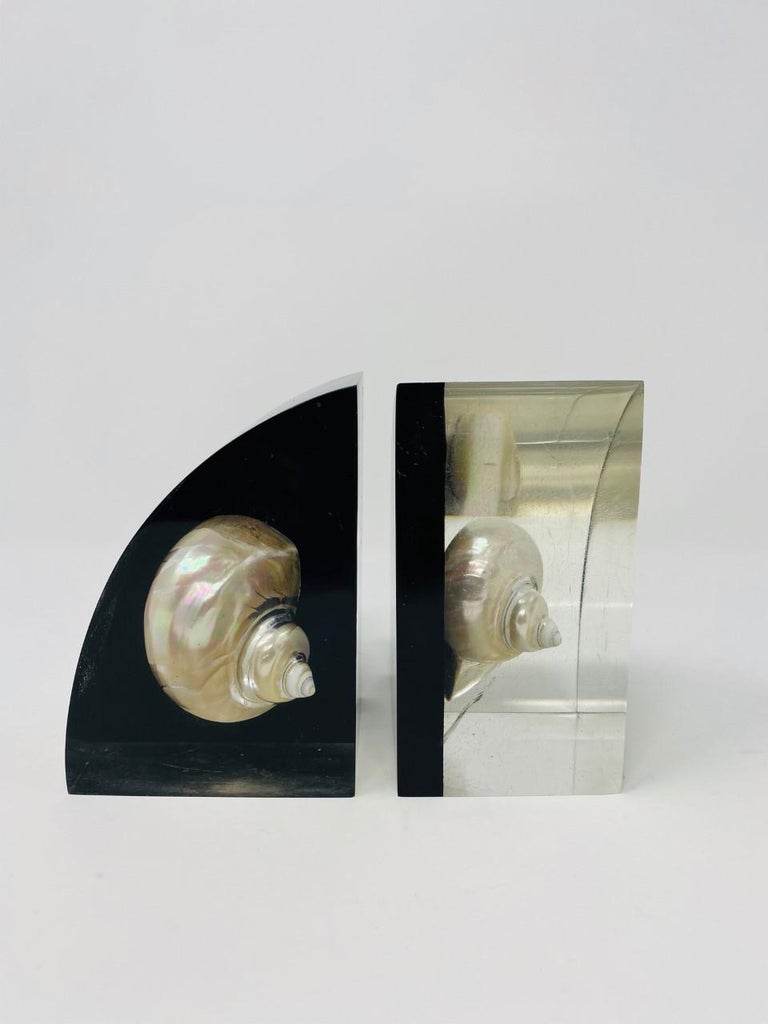 Rare Vintage Mid Century Lucite Bookends with Embedded Sea Shells For ...