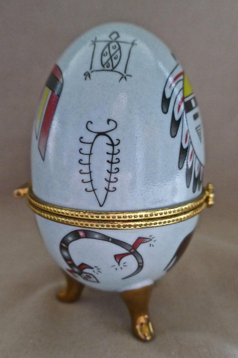 Rare Vintage Native Indian Inspired Egg Shaped Ceramic Trinket Box ...