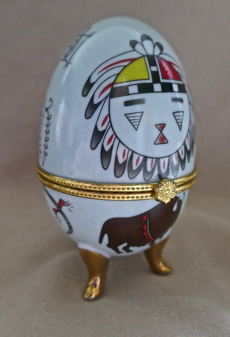 Rare Vintage Native Indian Inspired Egg Shaped Ceramic Trinket Box ...