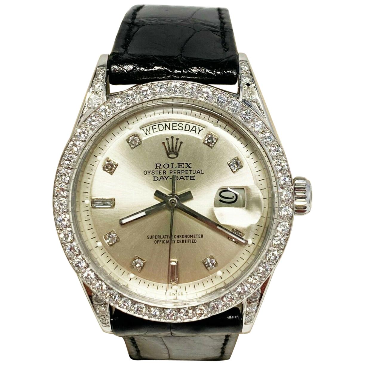 ROLEX Rare Platinum Blue "Stella" Dial and Diamond Bezel Watch at 1stDibs