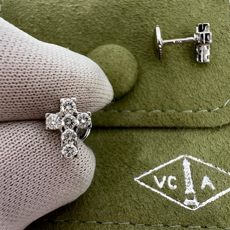 Rare Vintage Van Cleef and Arpels Mini Cross Diamond 18K White Gold ...