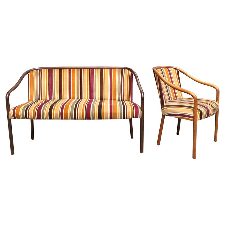 Rare Ward Bennett Settee and Side Chair in Vintage Fabric For Sale at ...