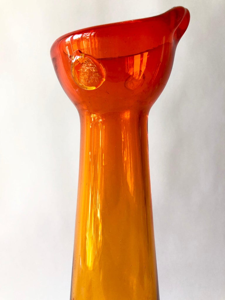 Rare Wayne Husted for Blenko Tangerine Bird Vase Sculpture Vessel For ...