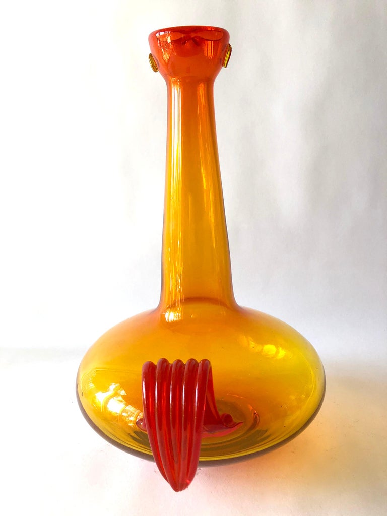 Rare Wayne Husted for Blenko Tangerine Bird Vase Sculpture Vessel For ...