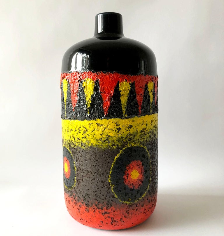 Modernist Red Black Yellow Fat Lava Large Scale Vase For Sale at 1stDibs