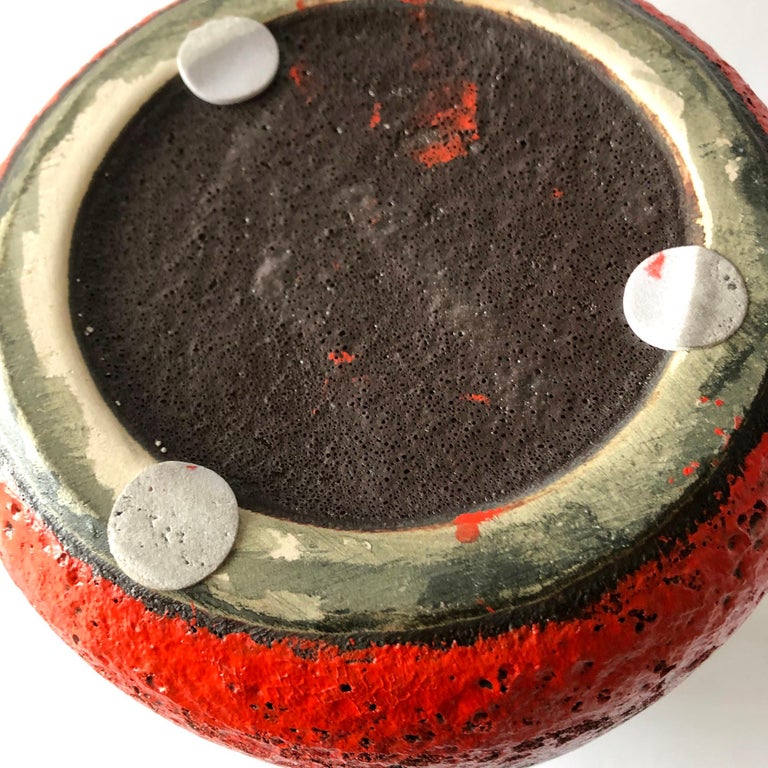 Modernist Red Black Yellow Fat Lava Large Scale Vase For Sale at 1stDibs