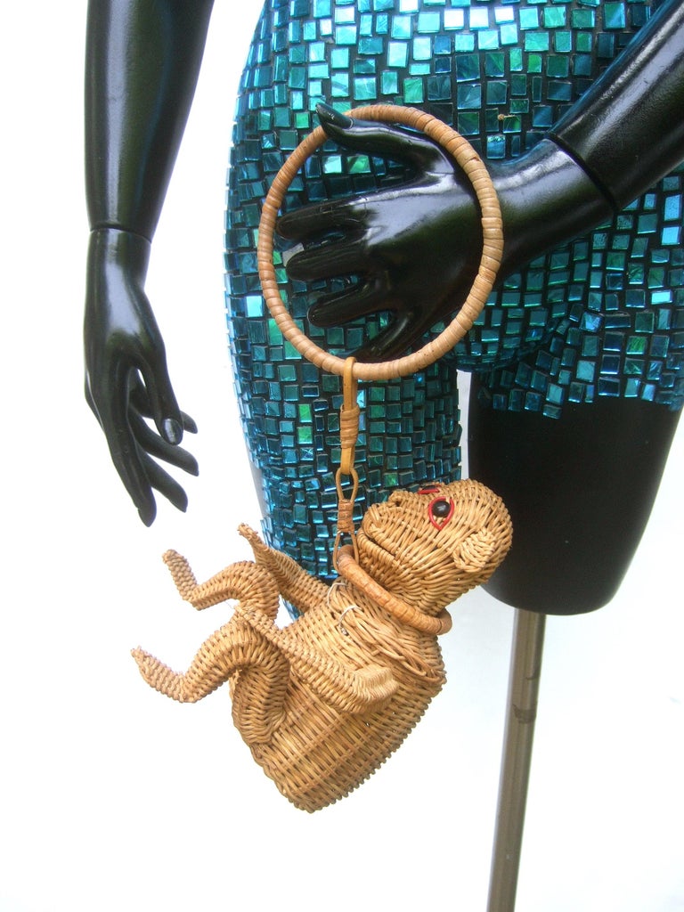 Rare Whimsical Wicker Rattan Monkey Handbag c 1950s at 1stDibs