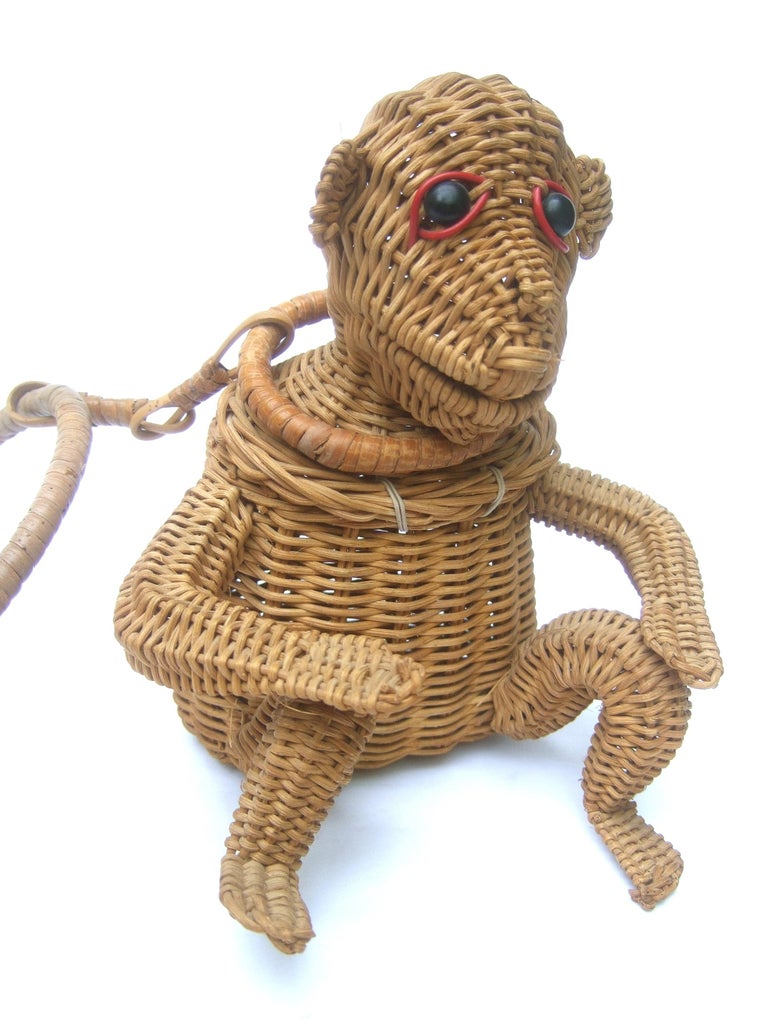 Rare Whimsical Wicker Rattan Monkey Handbag c 1950s at 1stDibs
