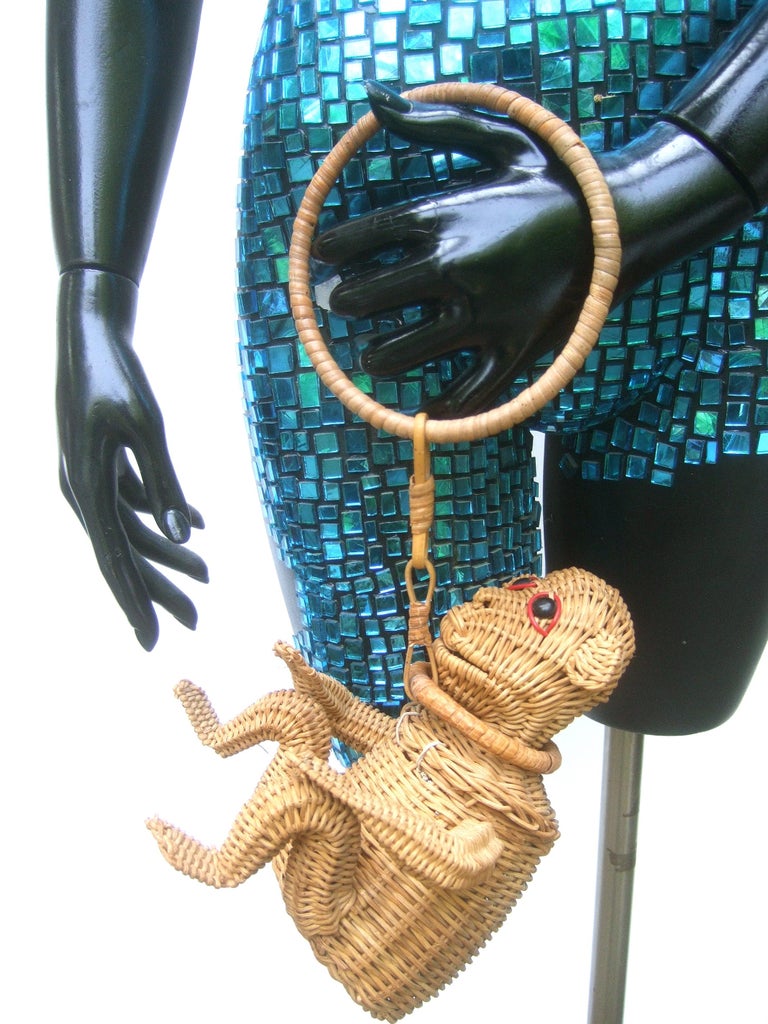 Rare Whimsical Wicker Rattan Monkey Handbag c 1950s at 1stDibs